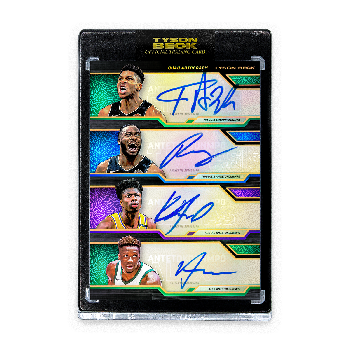 ANTETOKOUNMPO BROTHERS X TYSON BECK - QUAD AUTOGRAPH - BLACK FOIL - LI ...