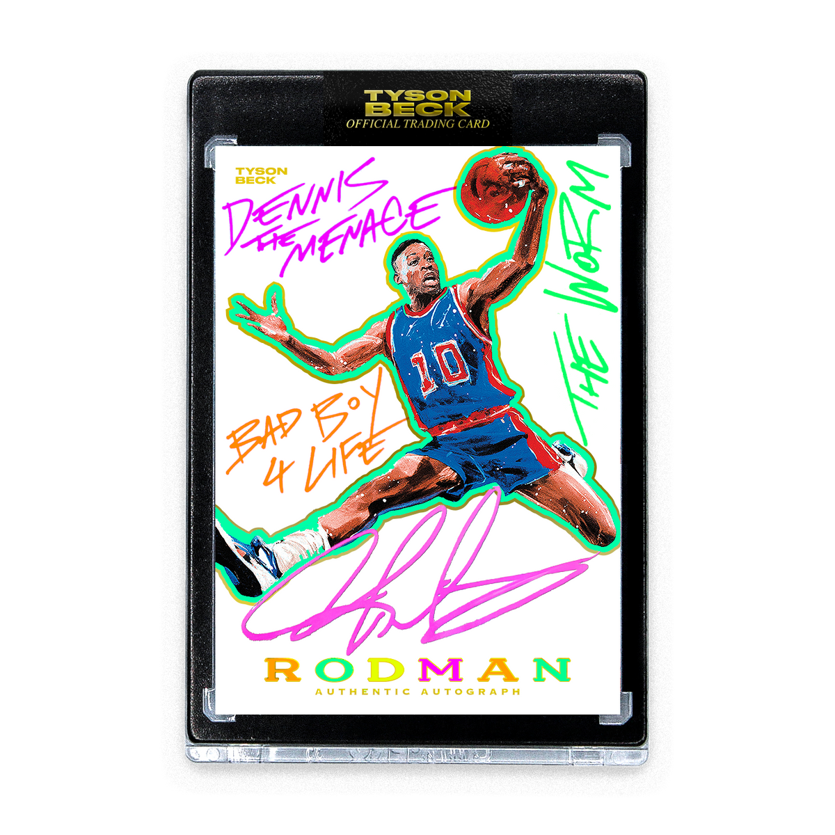 DENNIS RODMAN X TYSON BECK - MOTOR CITY - NEON UV AUTOGRAPH + HAND EMB ...